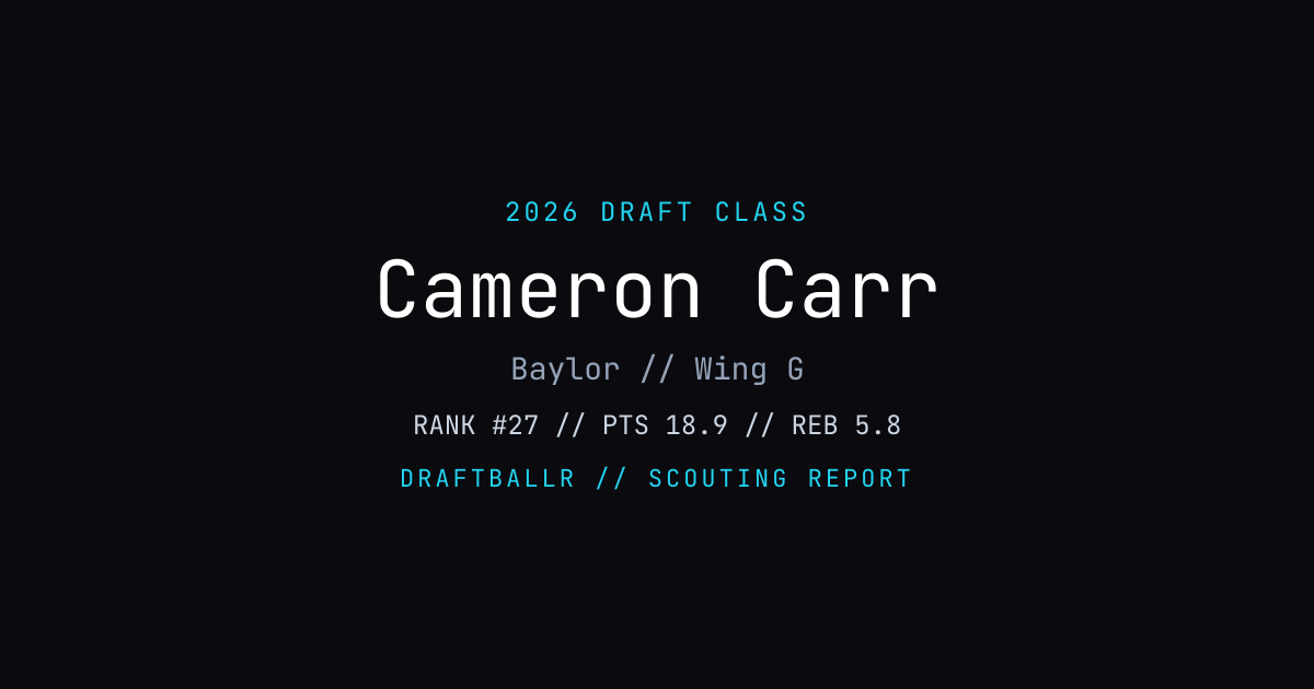 Cameron Carr - 2026 NBA Draft Profile | DRAFTBALLR | DRAFTBALLR